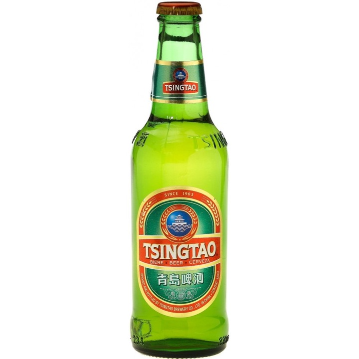 Bere blonda, filtrata Tsingtao, 4.7% alc., 0.33L, China - eMAG.ro