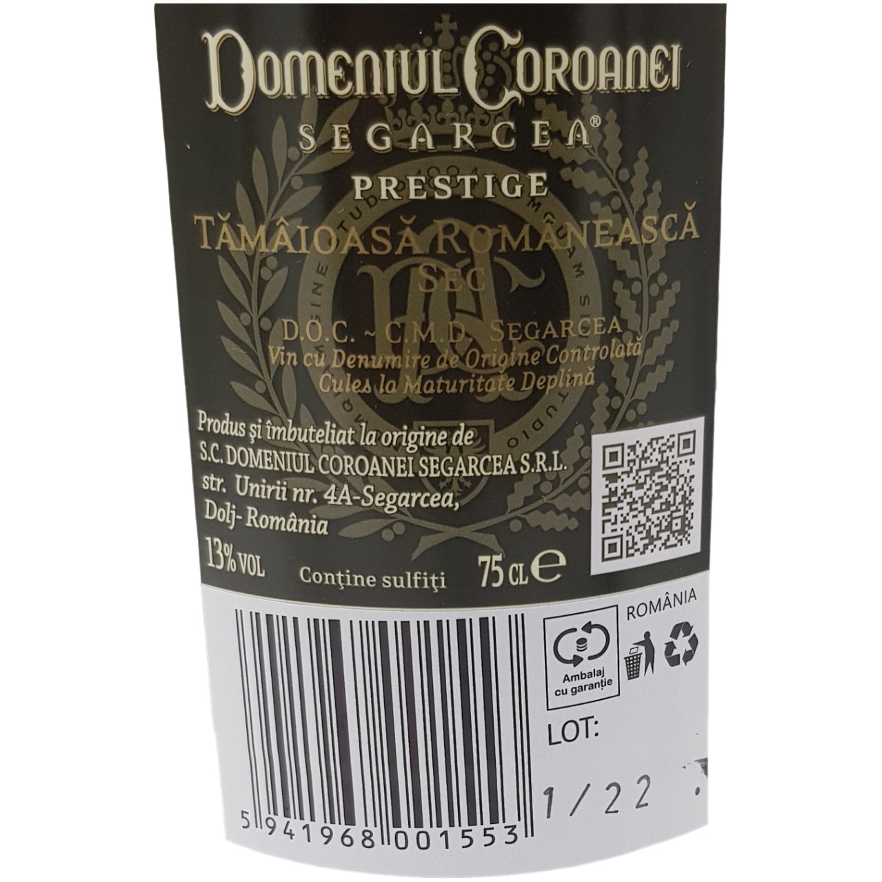 Vin Domeniul Coroanei Segarcea Prestige Tamaioasa Romaneasca Sec D.O.C ...