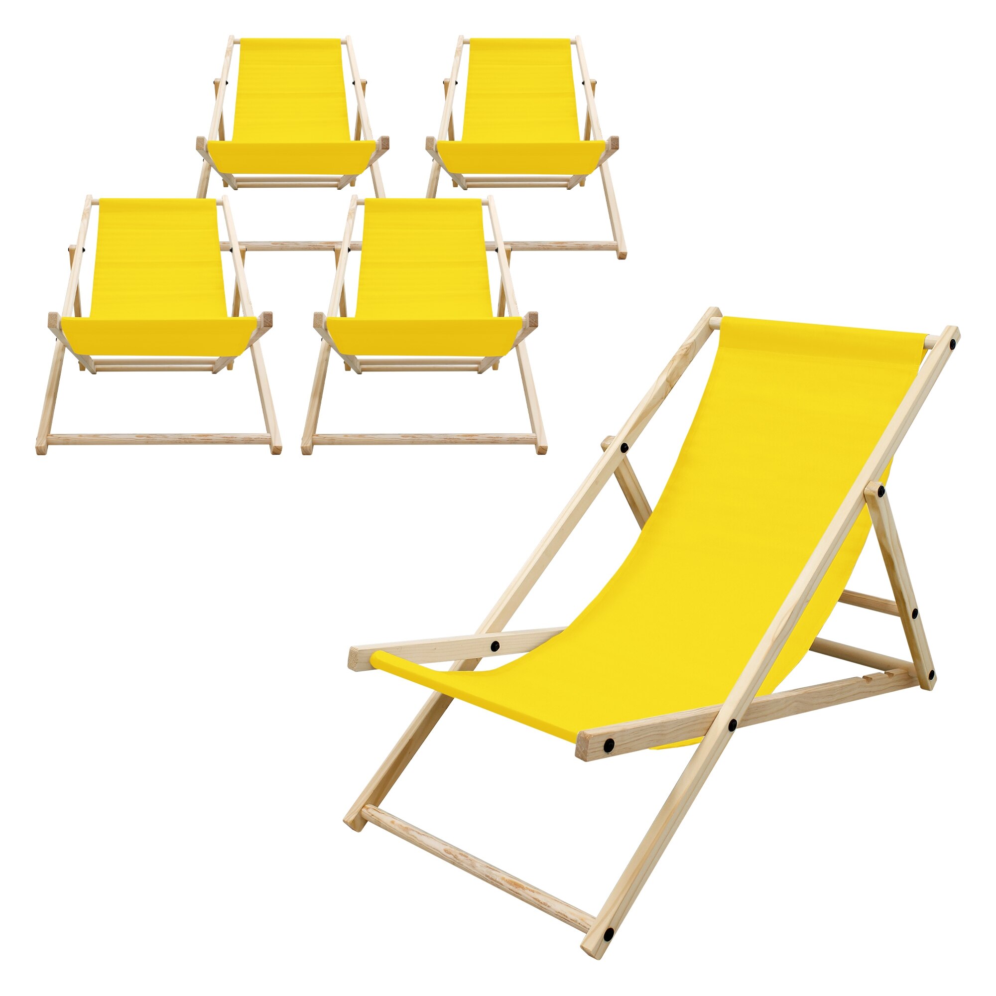 Set 5x sezlonguri pliabile ECD Germany din lemn, 117 x 52 x 83 cm ...