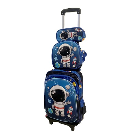 Set Ghiozdan tip Troler pentru baieti, rezistent, cu luminite, Roti din ...