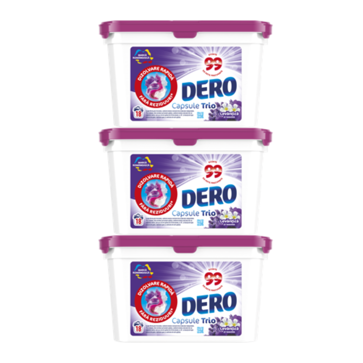 Detergent de rufe capsule Dero Levantica si Iasomie, 3 x 18 buc, 54 ...