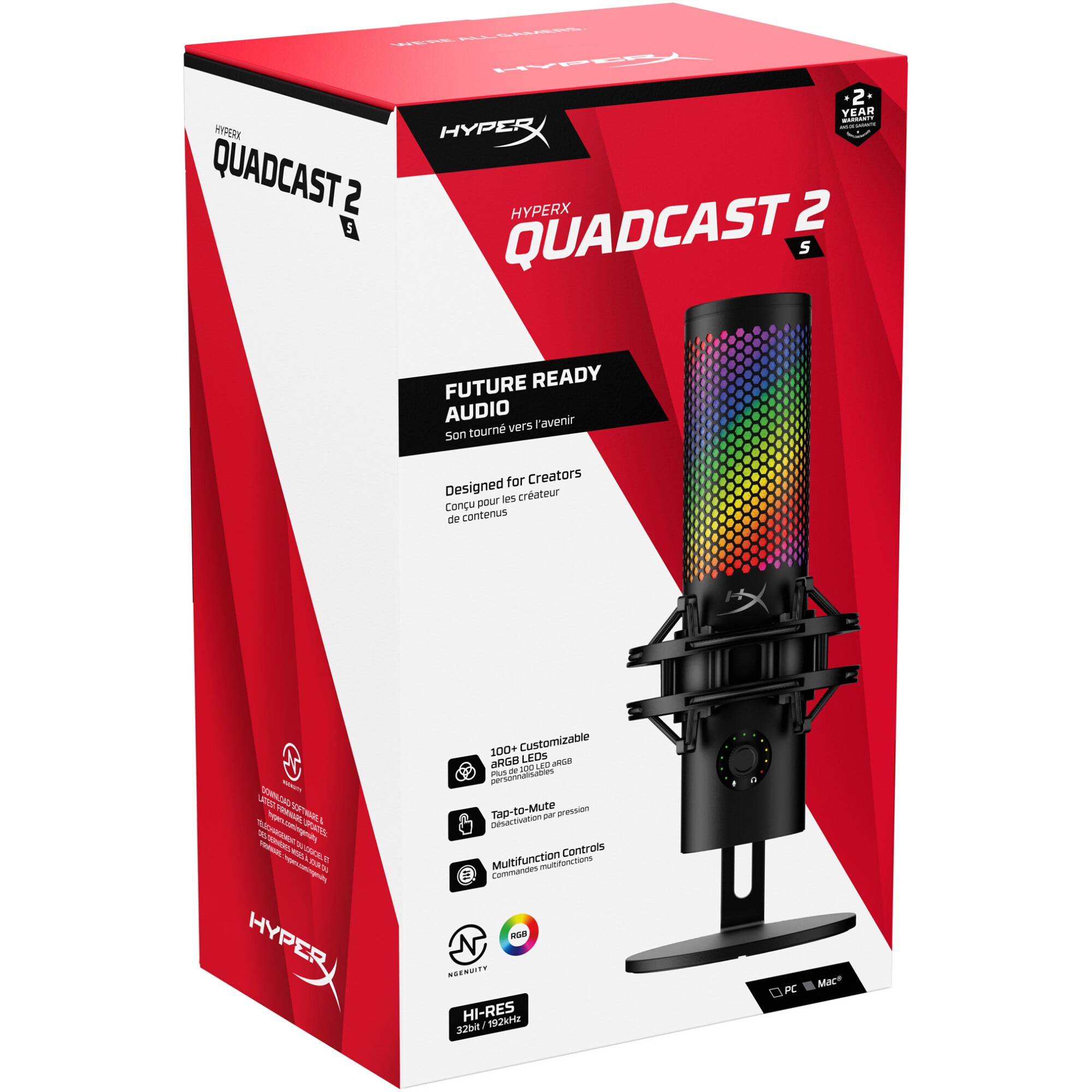 Microfon gaming HyperX QuadCast 2 S pentru Streamers/Content Creators, cardioid, USB-C, 32-bit ...
