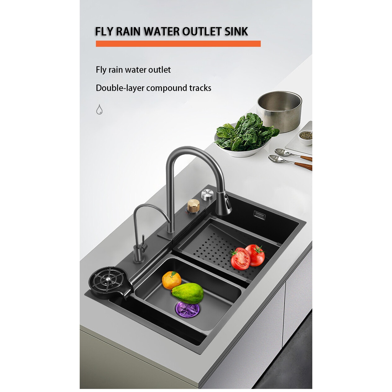 Chiuveta multifunctionala inox, TRENDY’S, gri 75×46 cm - eMAG.ro