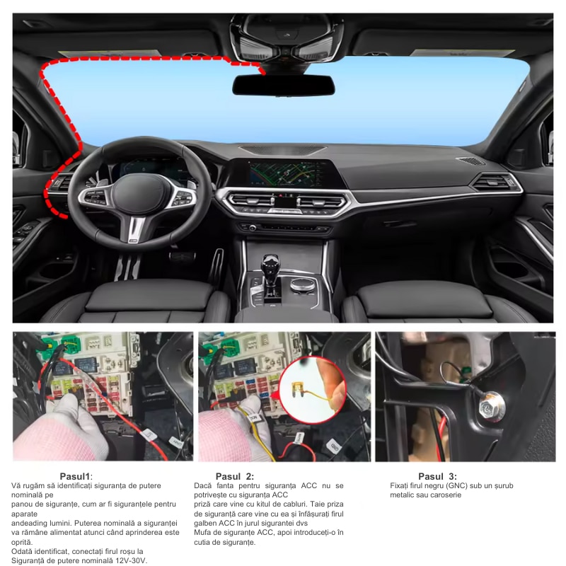 Kit Cablu Alimentare Camera De Bord IdealTI®, Mufa Mini-USB, Protectie Supratensiune ...