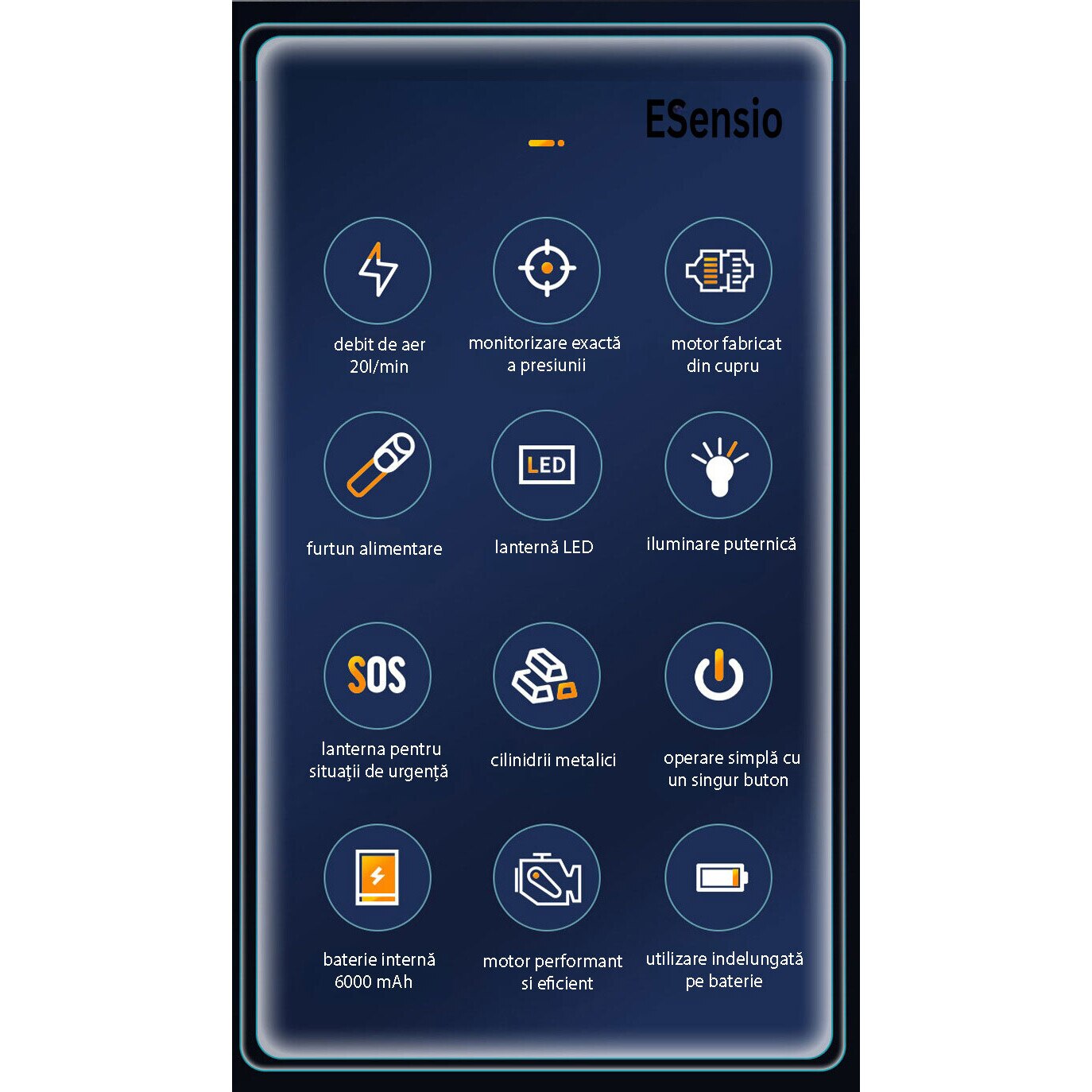 Compresor auto 3 in 1 ESensio® S027, baterie 6000 mAh, power bank ...