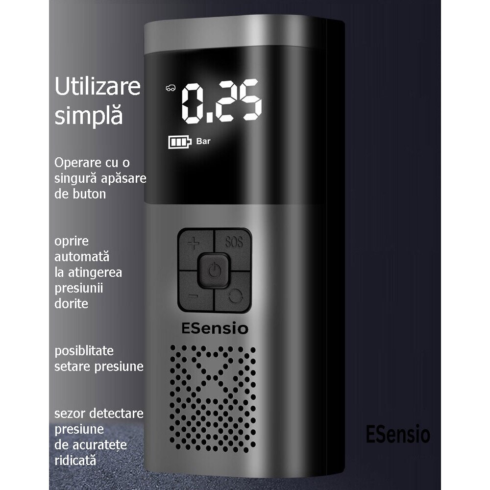 Compresor auto 3 in 1 ESensio® S027, baterie 6000 mAh, power bank ...