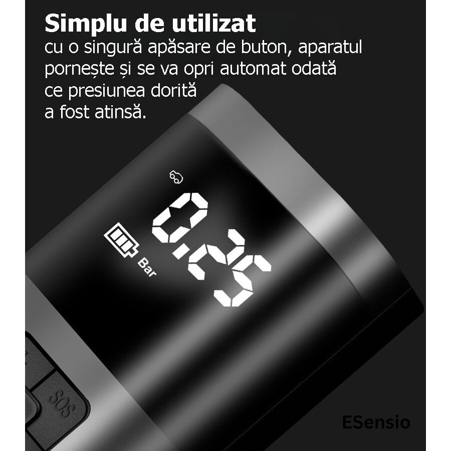 Compresor auto 3 in 1 ESensio® S027, baterie 6000 mAh, power bank ...