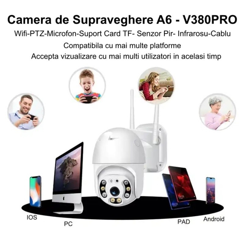 Camera de Supraveghere A6 PTZ 360˚ IP V380PRO – Monitorizare Video ...