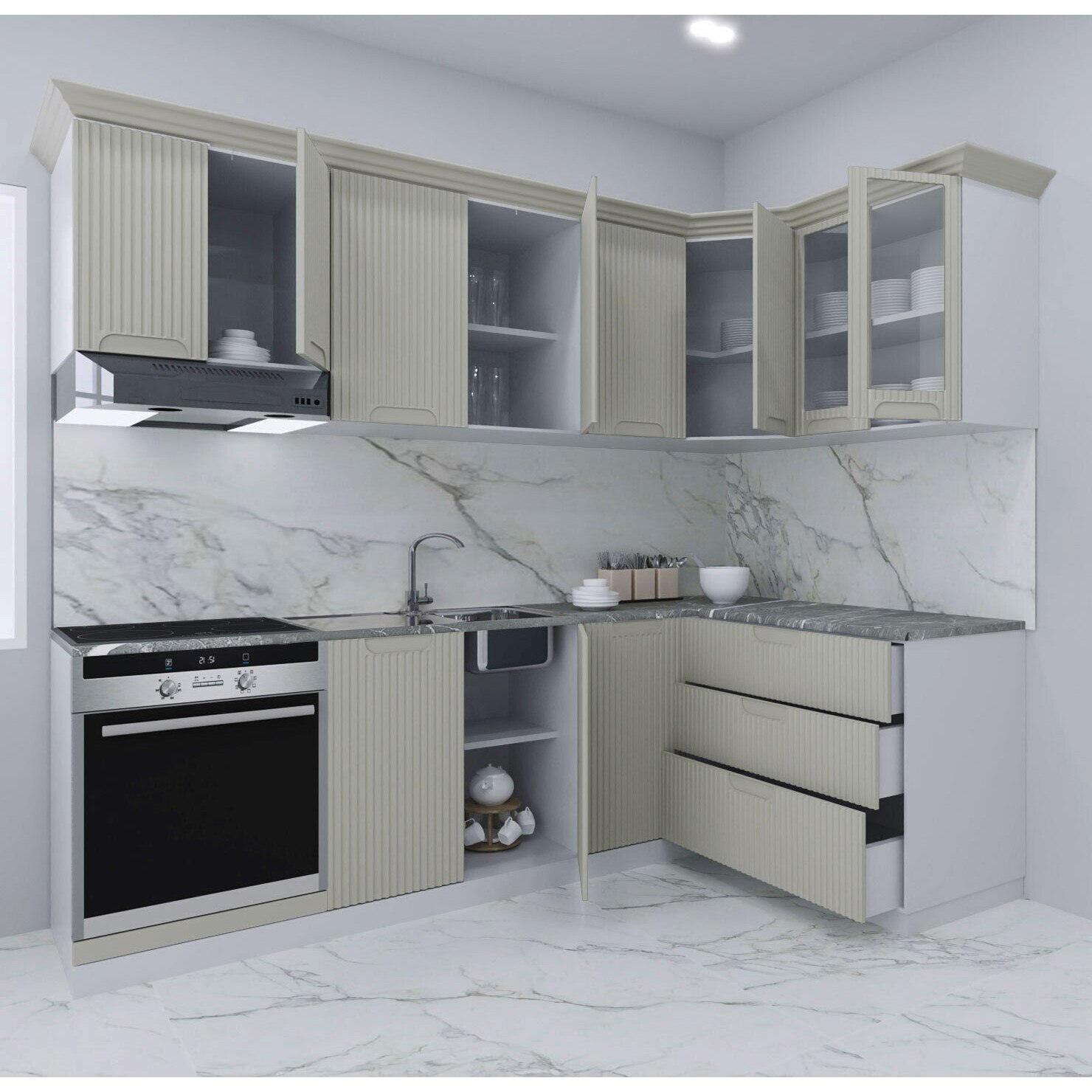 Set bucatarie Colt cu soft-close si fronturi MDF, Badenmob, seria Space ...