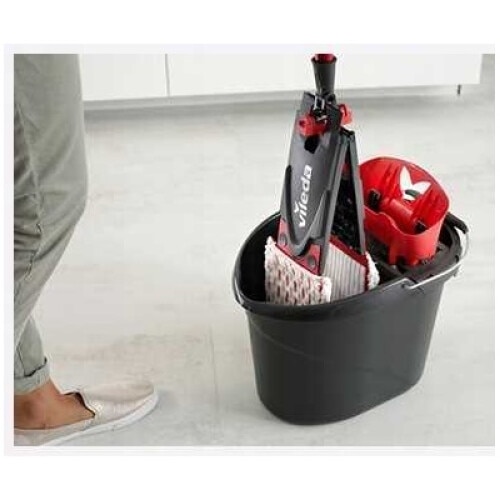 Set cu mop plat, Vileda, microfibra, cu galeata si 3 rezerve, 20 x 18.4 ...