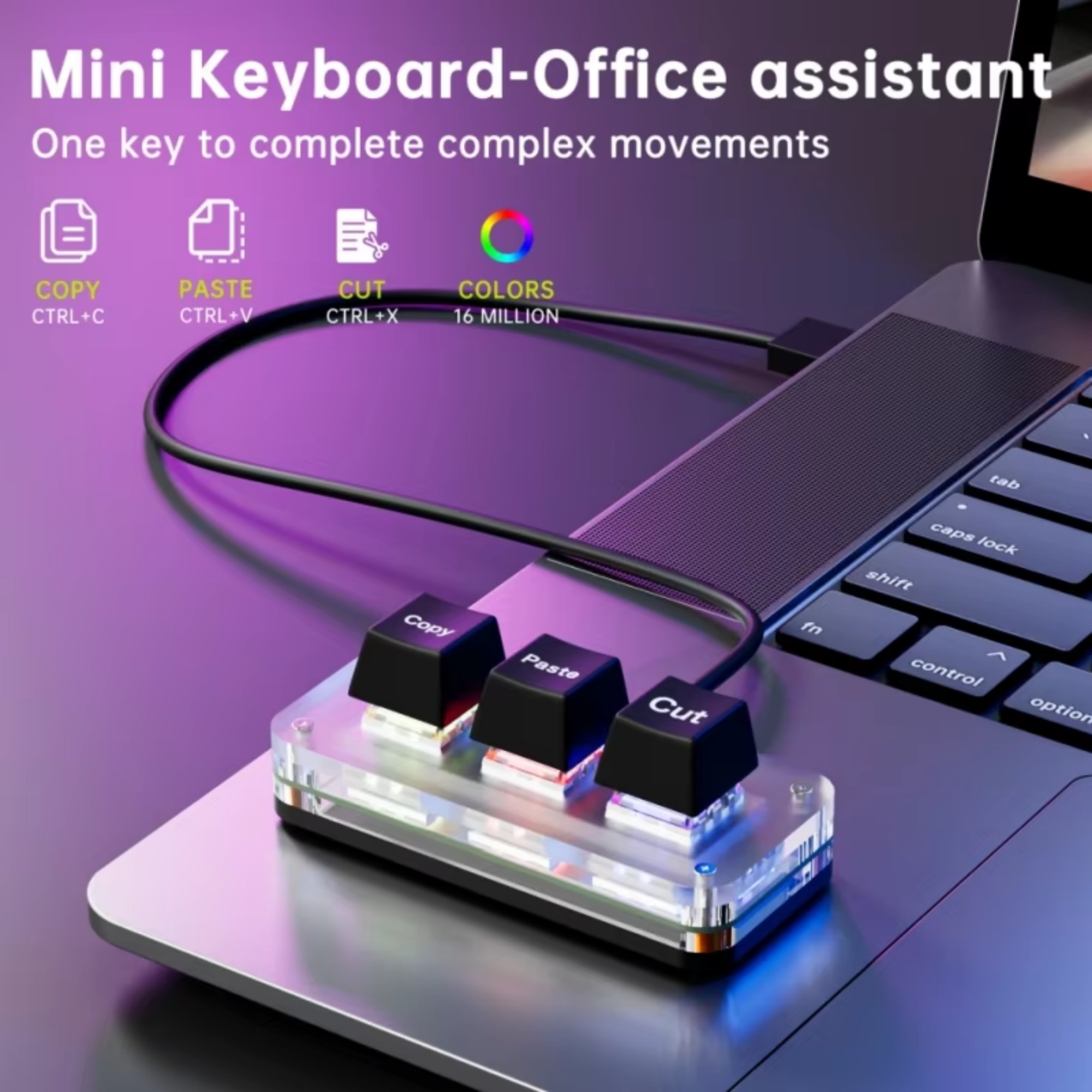 Programozható mini mechanikus billentyűzet, 3 gomb, RGB, vezérlés és ...