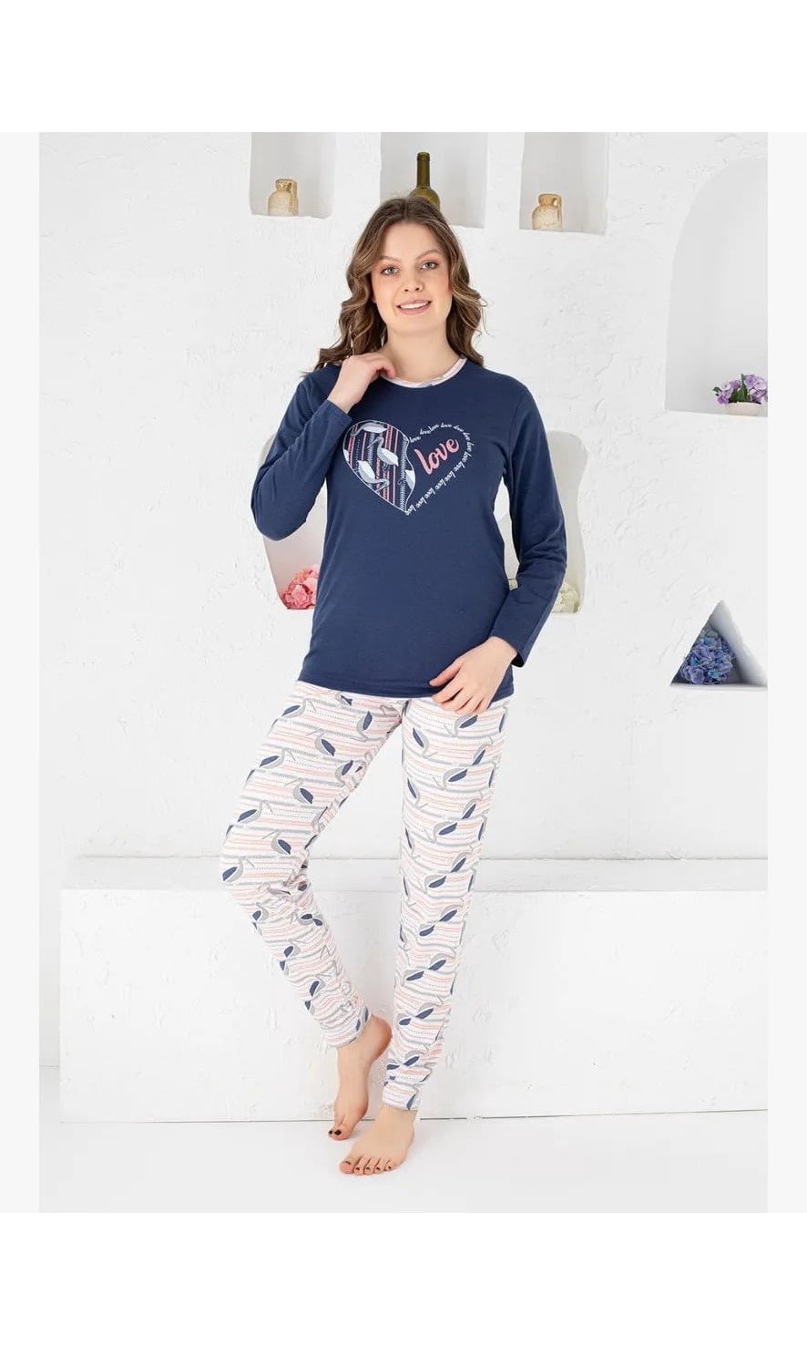 Pijama Femei, Maneca Lunga, Love, Bumbac - eMAG.ro