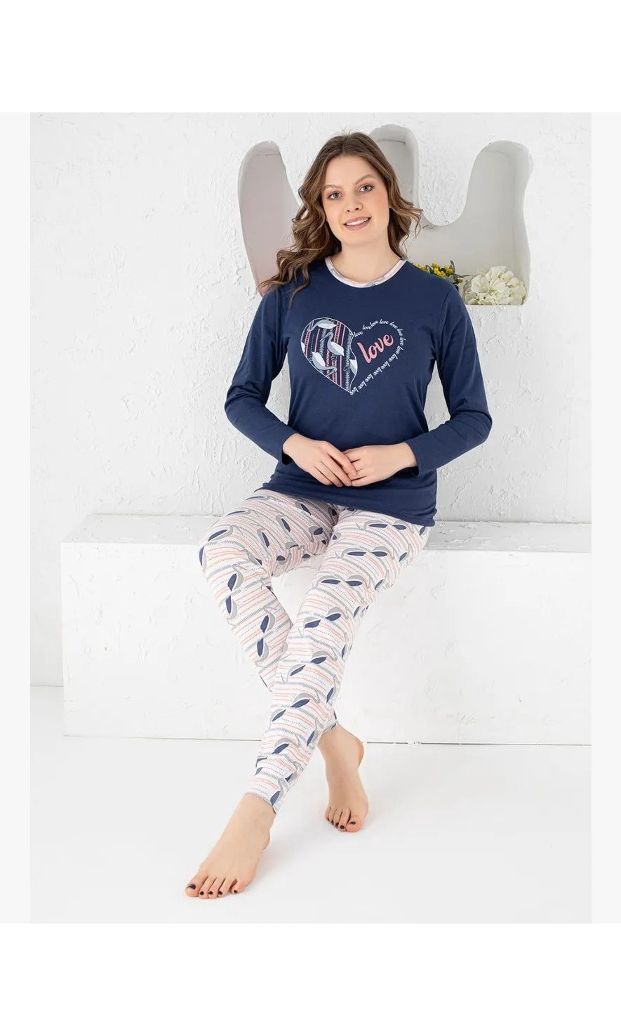 Pijama Femei, Maneca Lunga, Love, Bumbac - eMAG.ro