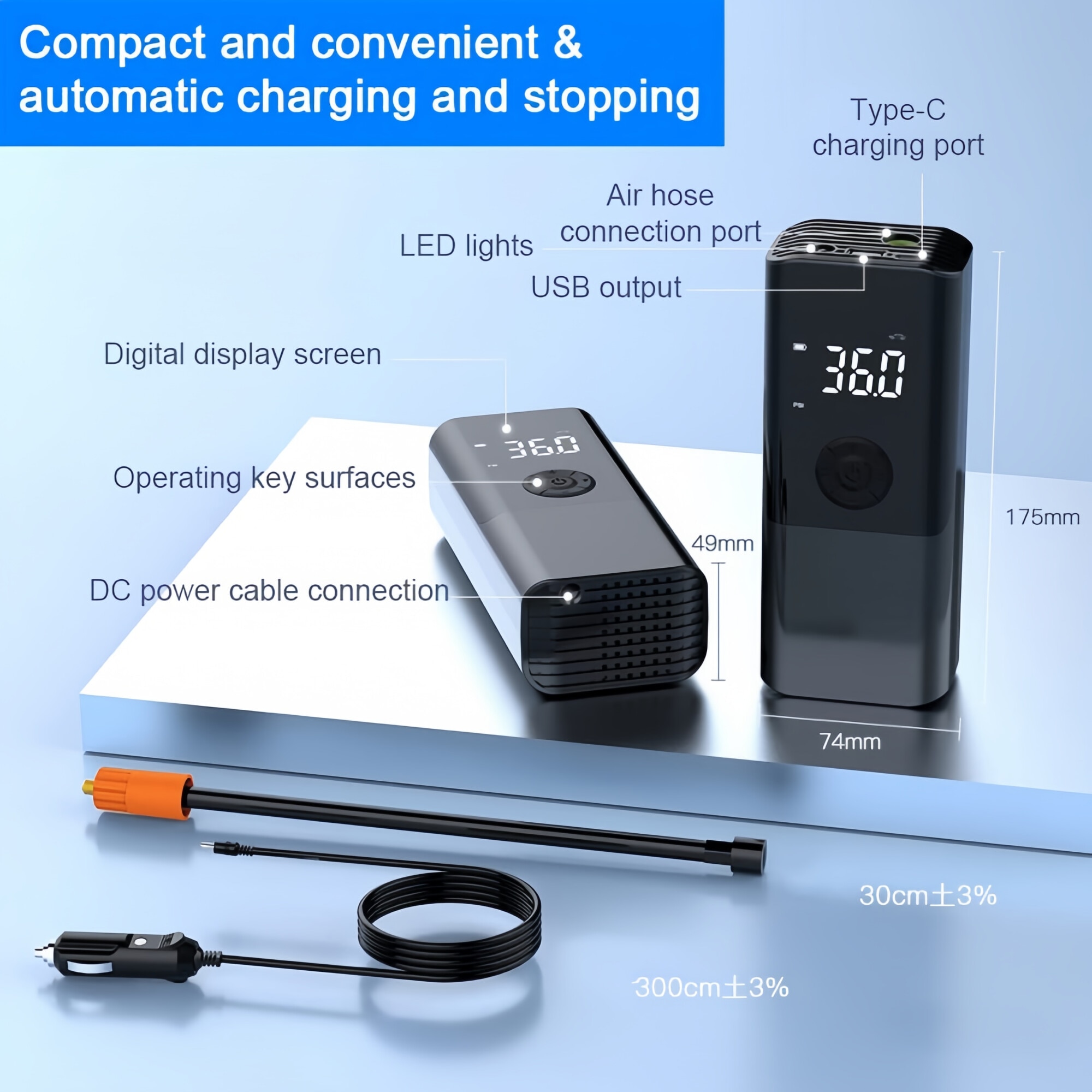 Compresor Auto Portabil, Pentru masina, motocicleta, bicicleta, Saltele ...