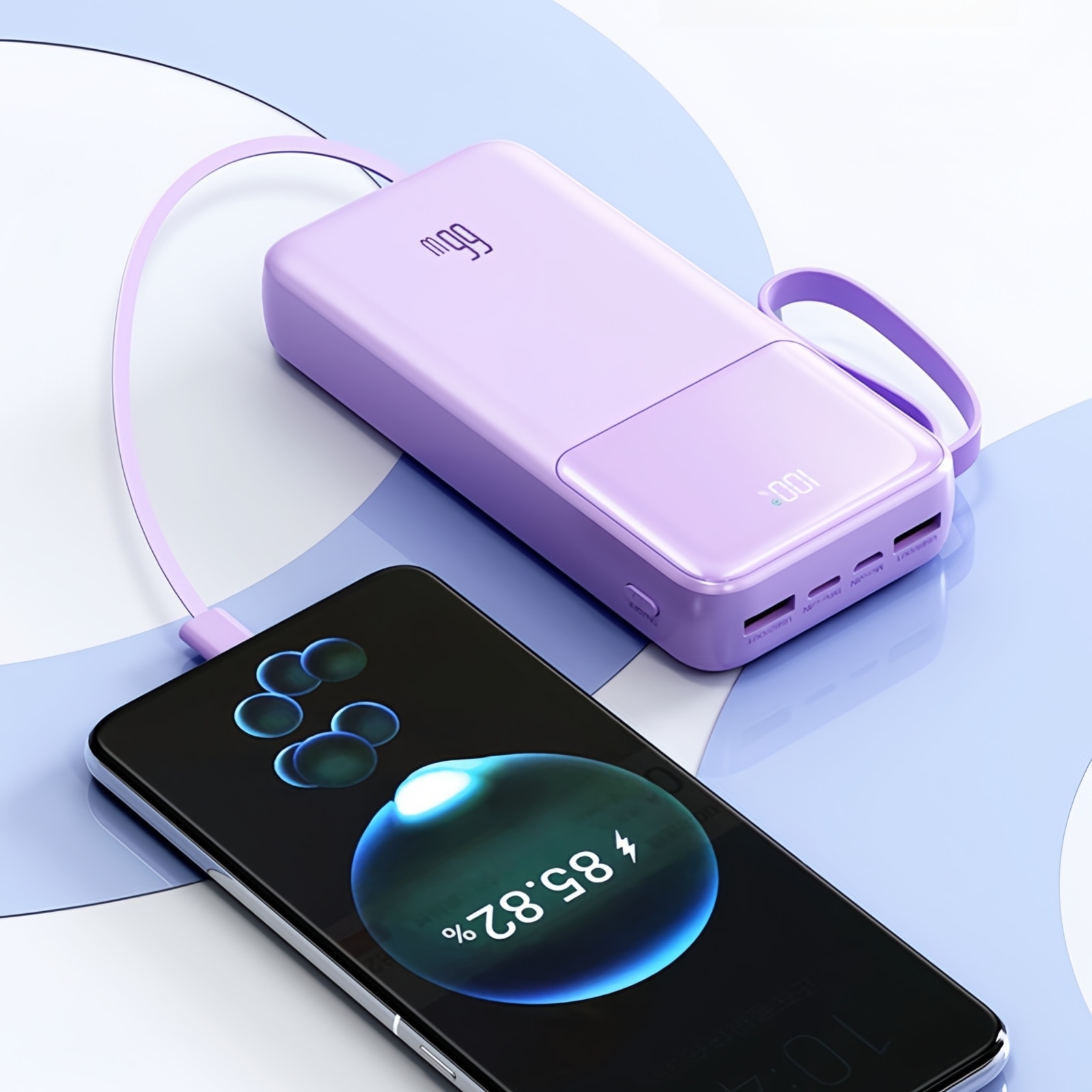 Baterie externa, 20000 mAh, cablu incorporat, incarcare rapida, 66W, Alb - eMAG.ro