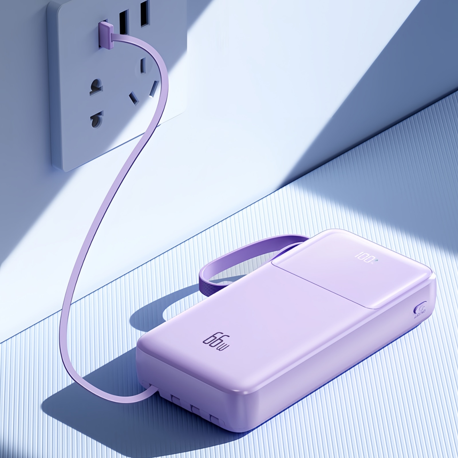 Baterie externa, 20000 mAh, cablu incorporat, incarcare rapida, 66W, Alb - eMAG.ro