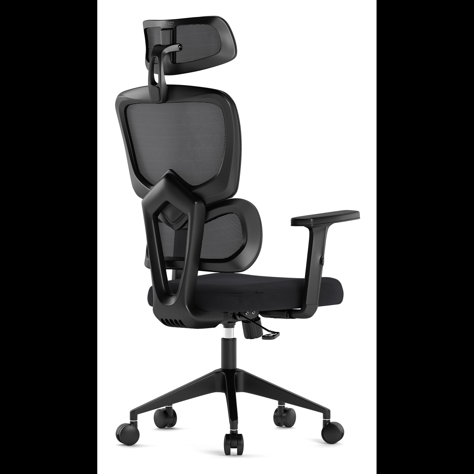 Scaun de Birou SENSE7 VENO, Suport Lombar, Tetiera, Mesh, Negru - eMAG.ro