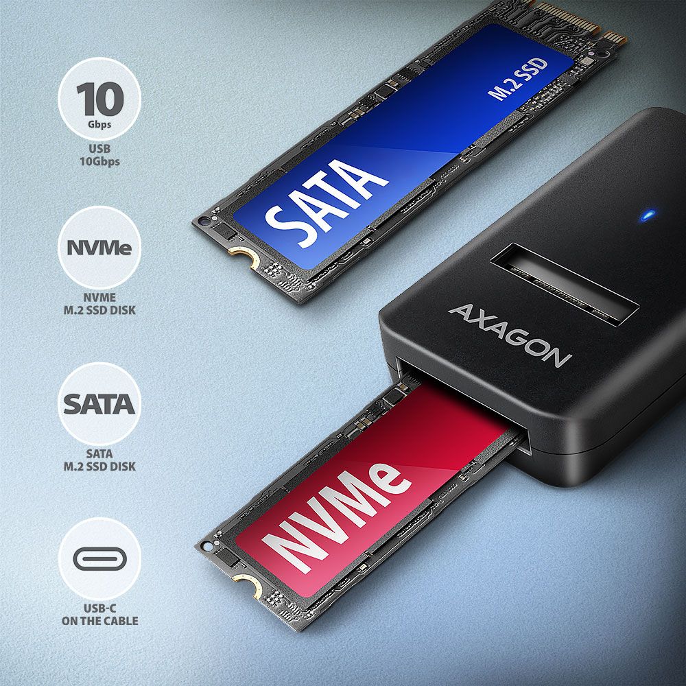 Adaptor SSD M.2 NVMe & SATA, Axagon, USB-C, 10Gbps, 252665 - eMAG.ro