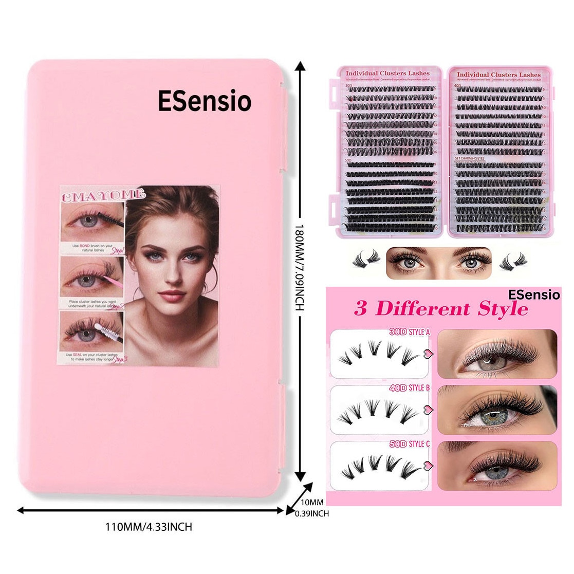 Set gene false individuale ESensio® 640LS 640 lashes, tip smoc, forma ...