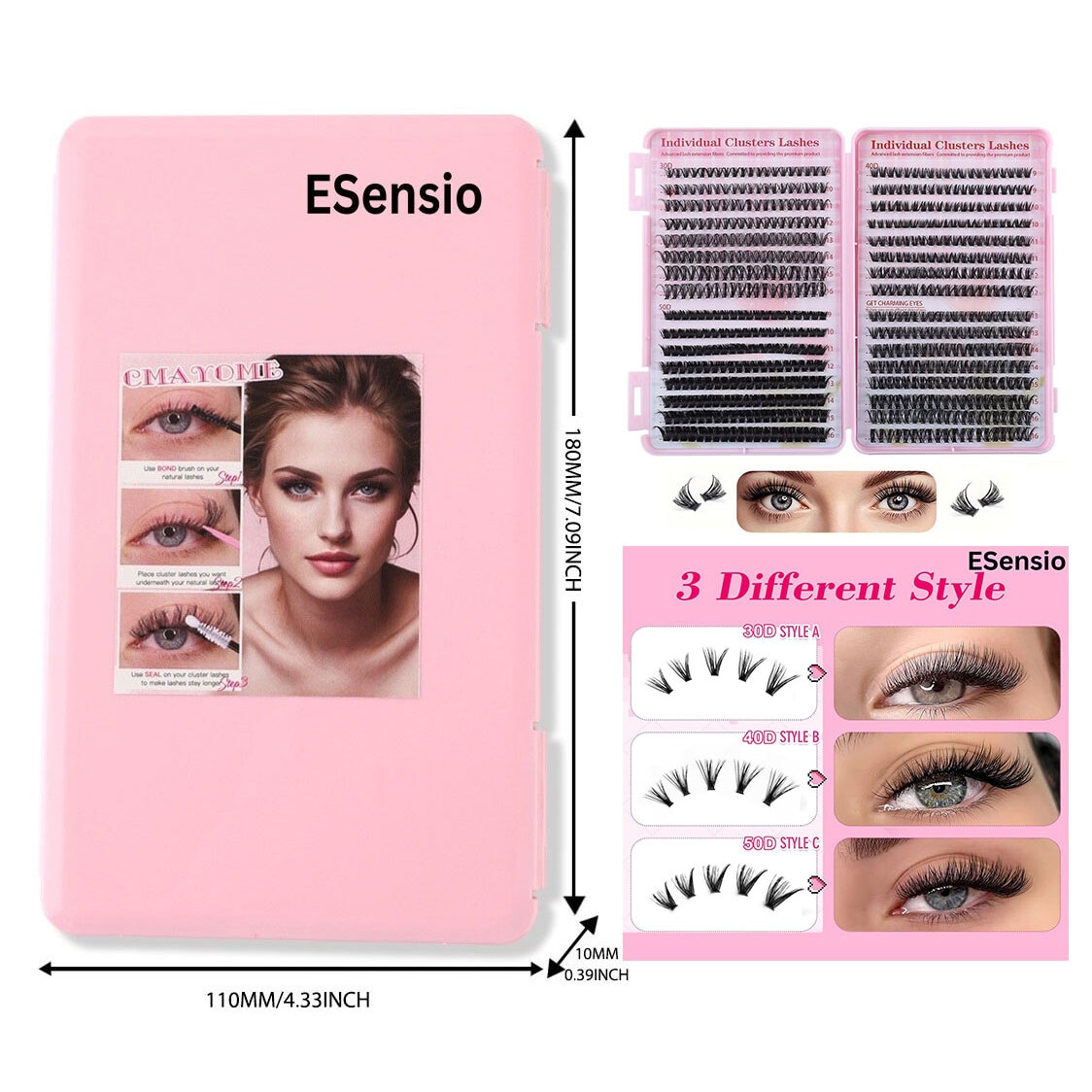 Set gene false individuale ESensio® 640LS 640 tip smoc, lashes 30D, 40D, 50D, aspect natural ...