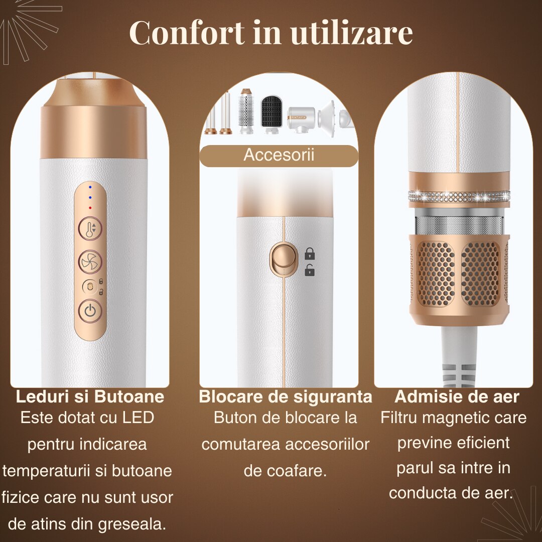 Set uscator de par 7 in 1 INOMEVIX®, 1400W, 3 Viteze si 3 Trepte ...