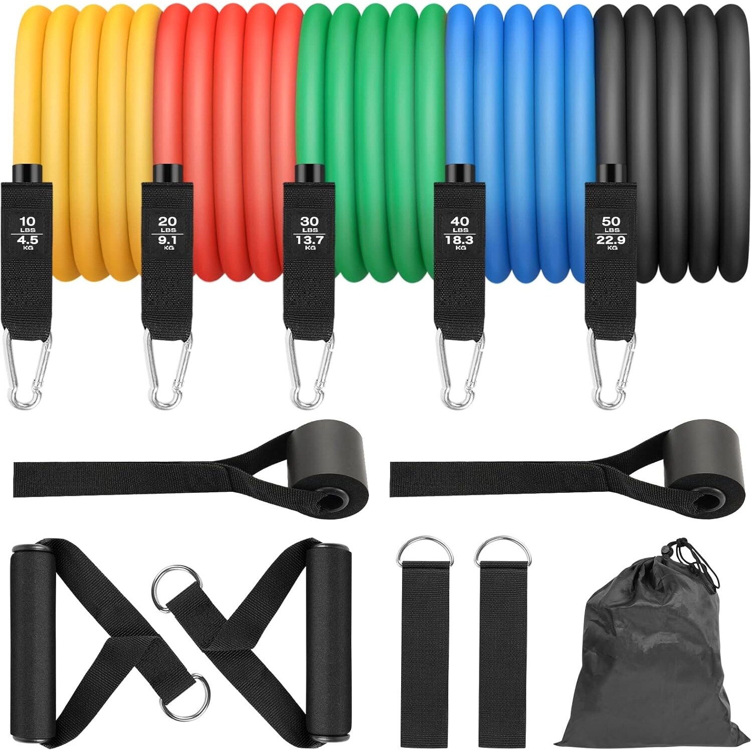 Set antrenament extensor cu 11 accesorii, Shopvia®, 10-150LBS Benzi de ...