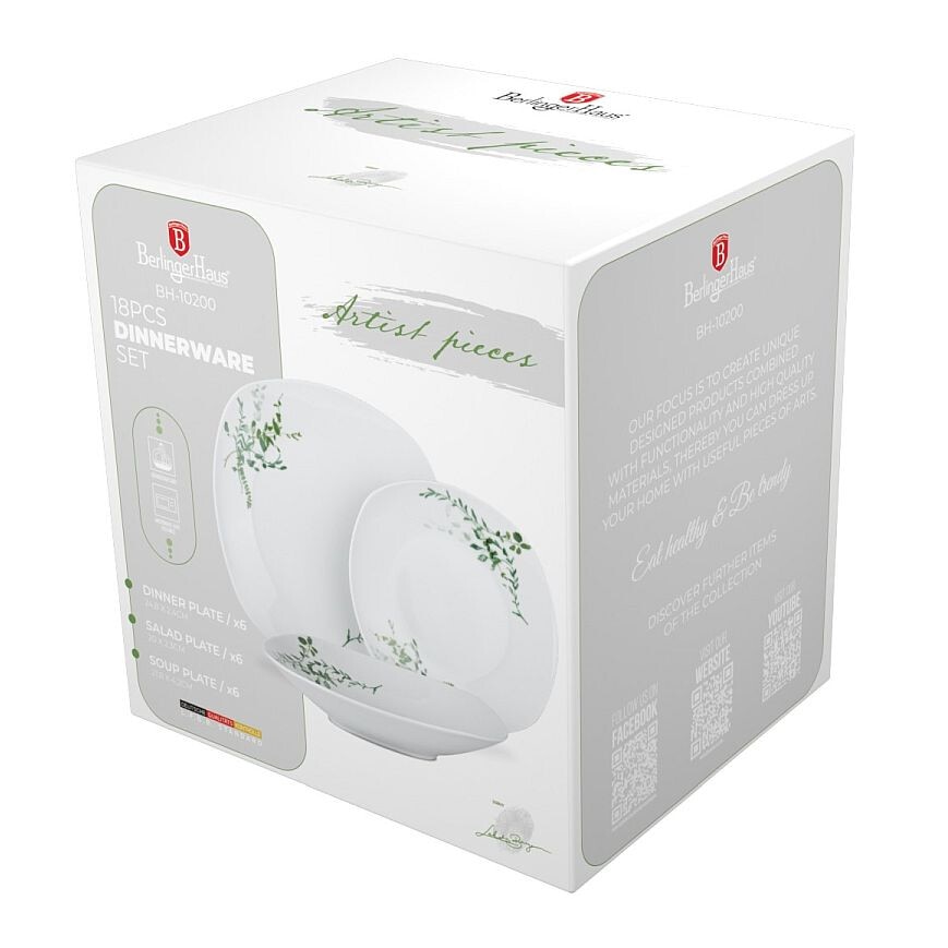 Set 18 farfurii din portelan, BerlingerHaus, alb/verde, 24.7x2.3cm ...
