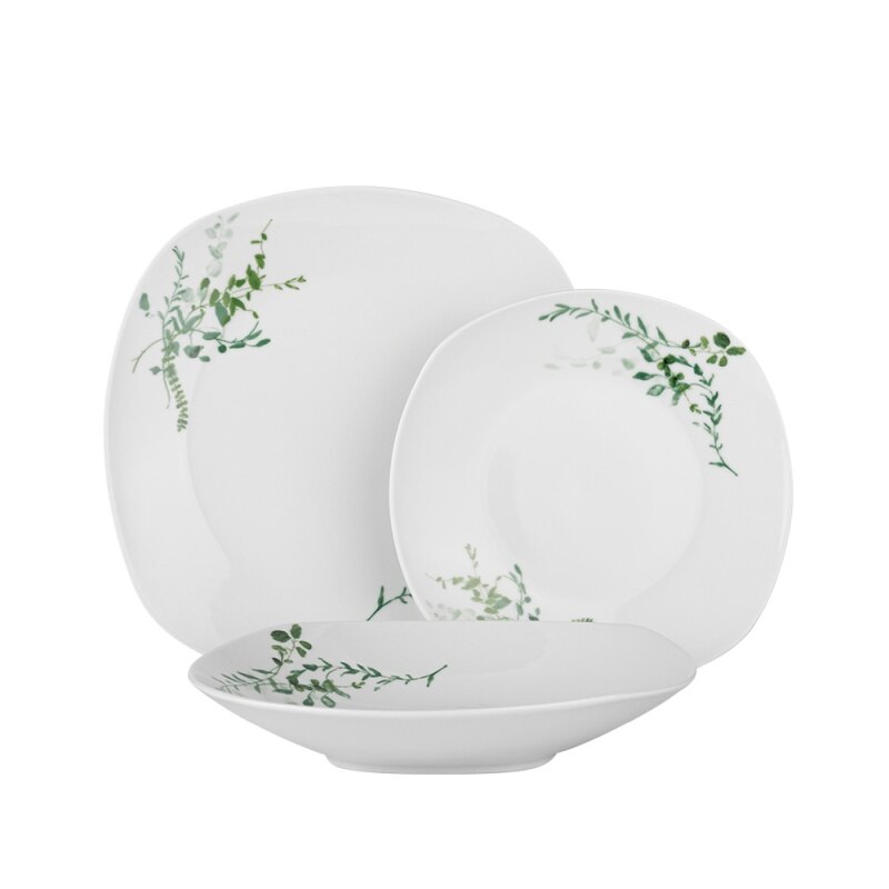 Set 18 farfurii din portelan, BerlingerHaus, alb/verde, 24.7x2.3cm ...