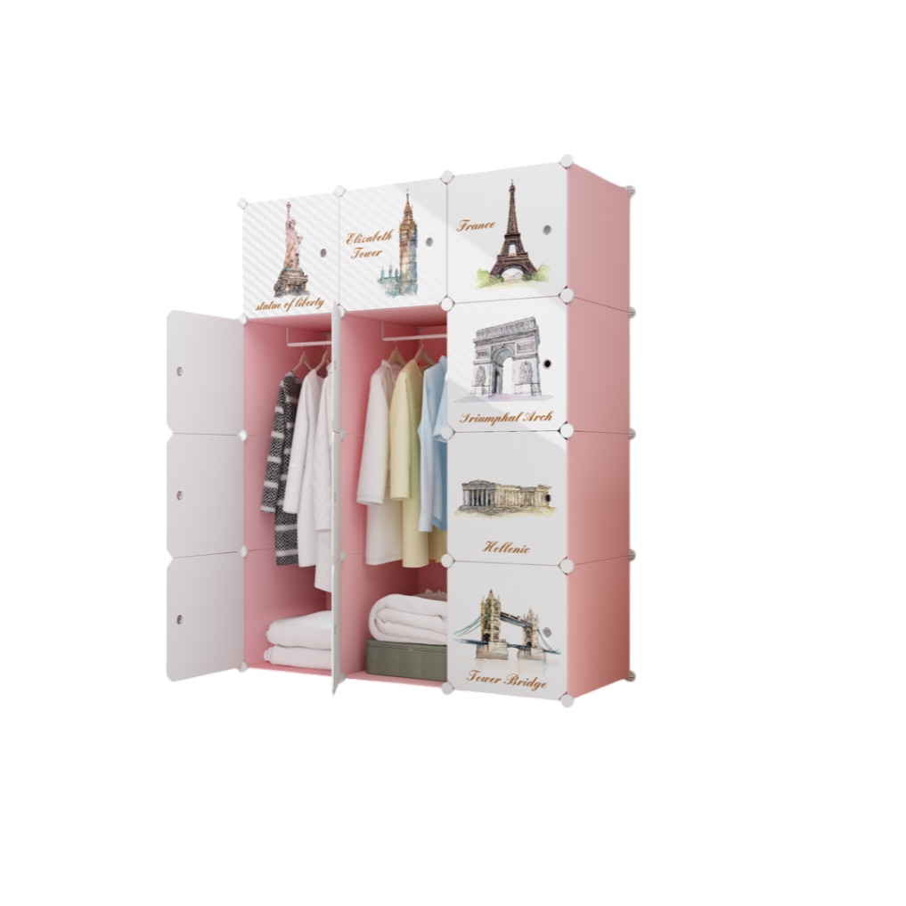 Dulap modular pentru copii, roz, AT PERFORMANCE®, 12 rafturi, durabil ...