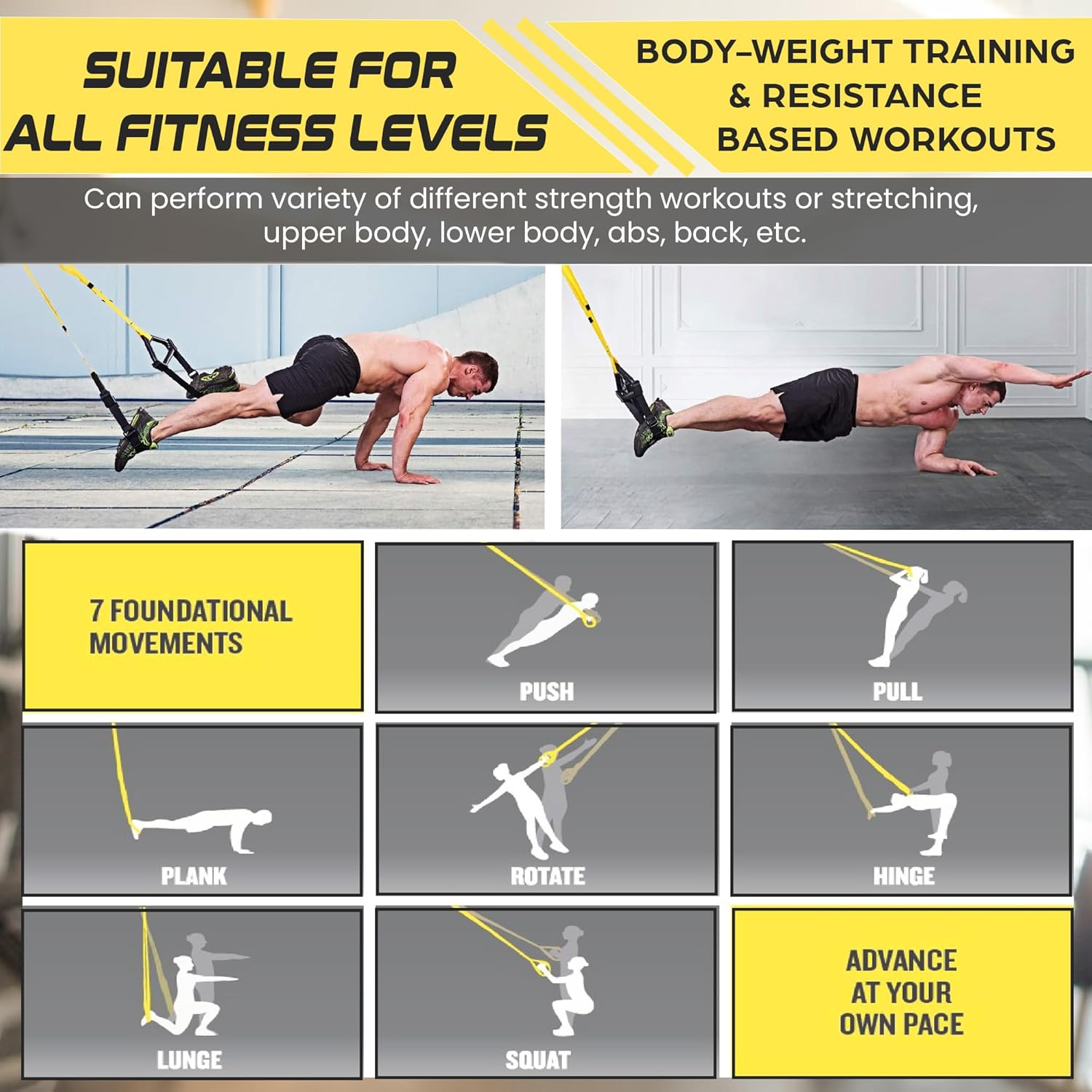 Set sistem suspensie tip TRX, design durabil， pentru fitness, workout ...