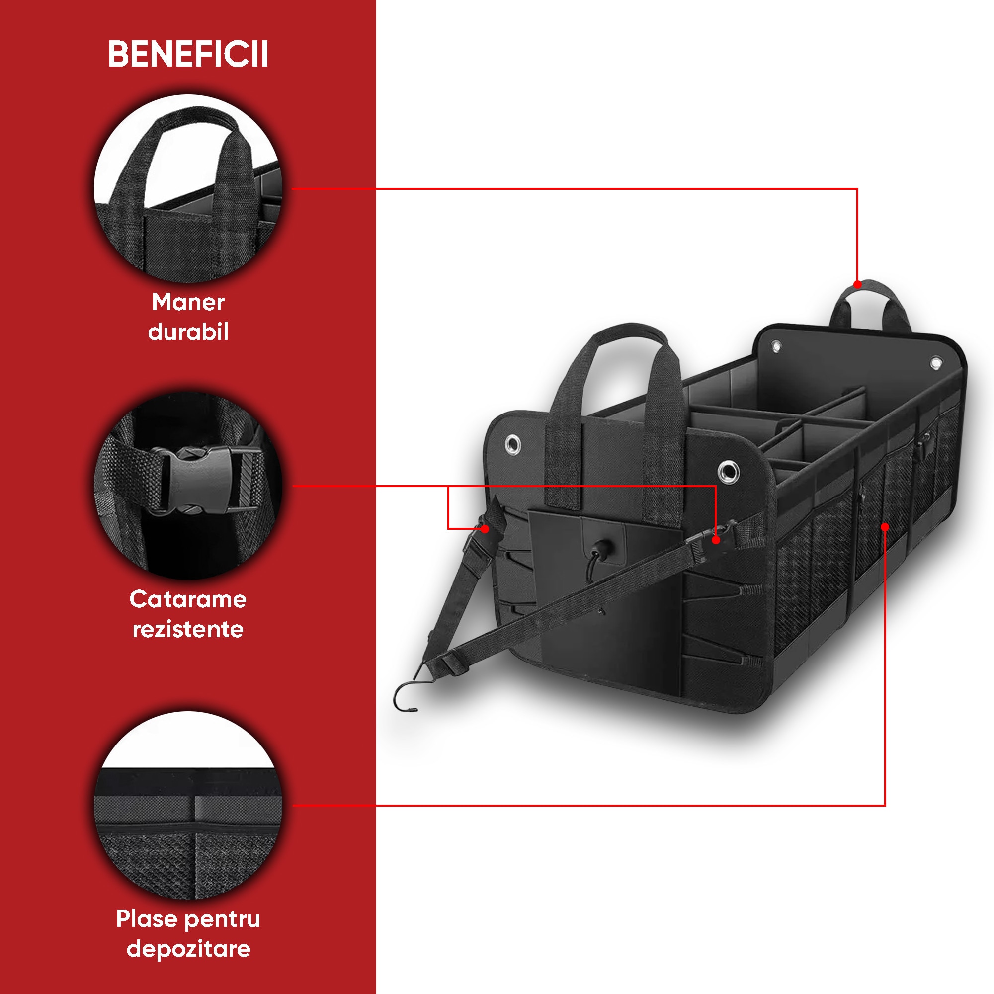 Organizator portbagaj auto spatios cu geanta frigorifica 19L ...