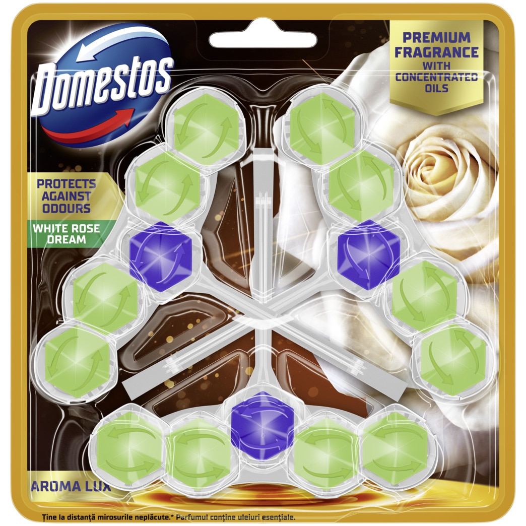 Odorizant de toaleta White Rose Dream, Domestos Aroma Lux, 3x50gr - eMAG.ro