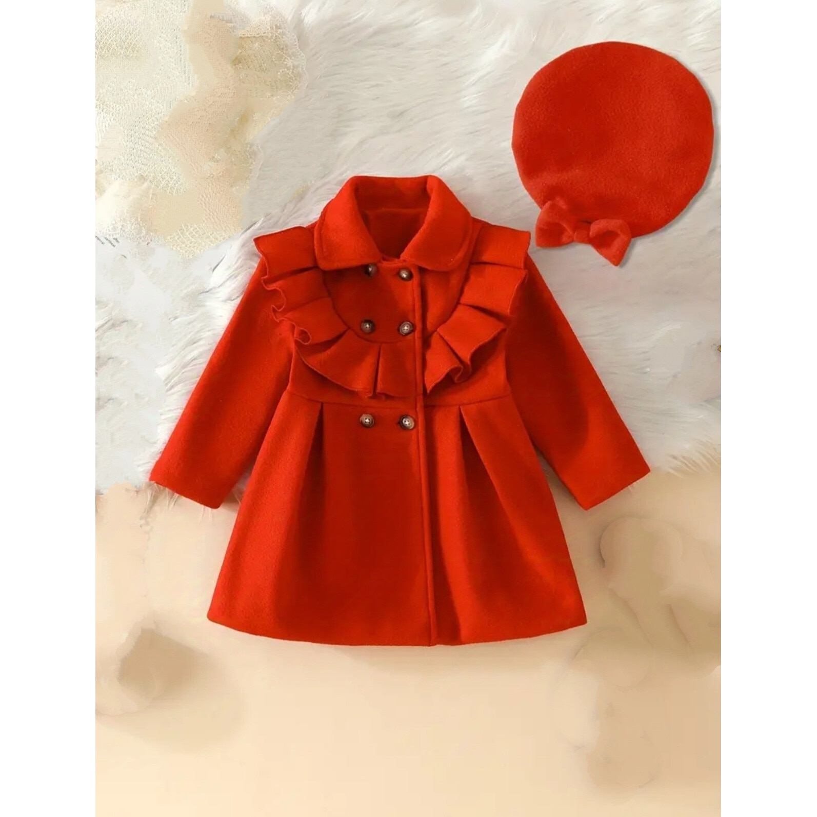 Palton fetite rosu cu bereta, 18-24 luni, 92 cm - eMAG.ro