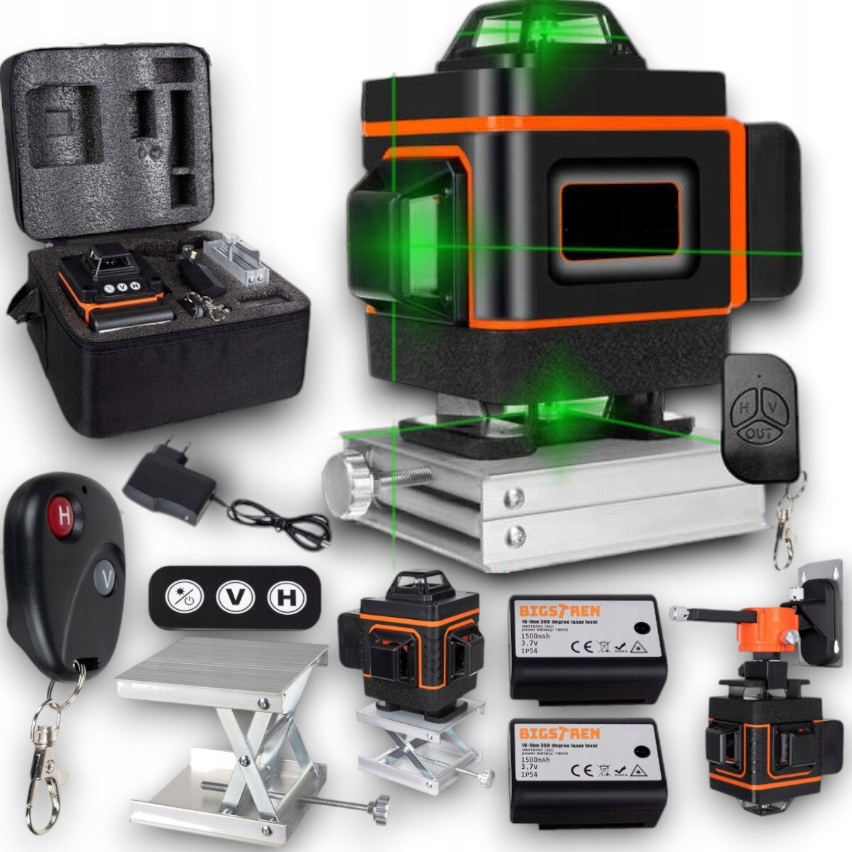 Aseto 4D lézeres szintező, 16 vonal, zöld, 12x10x13cm, komplett készlet ...