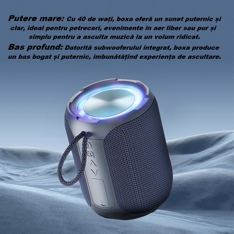 Boxa portabila Bluetooth 5.2 40W, sunet puternic cu bas profund, lumini ...