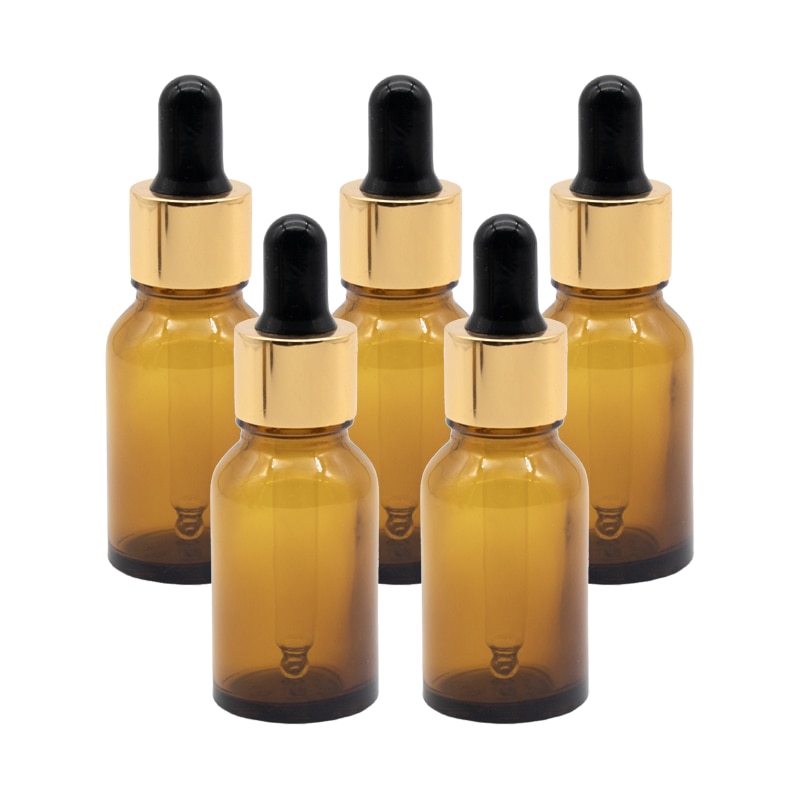 Set 5 bucati recipiente sticla maro 30 ml si pipeta, cauciuc negru ...