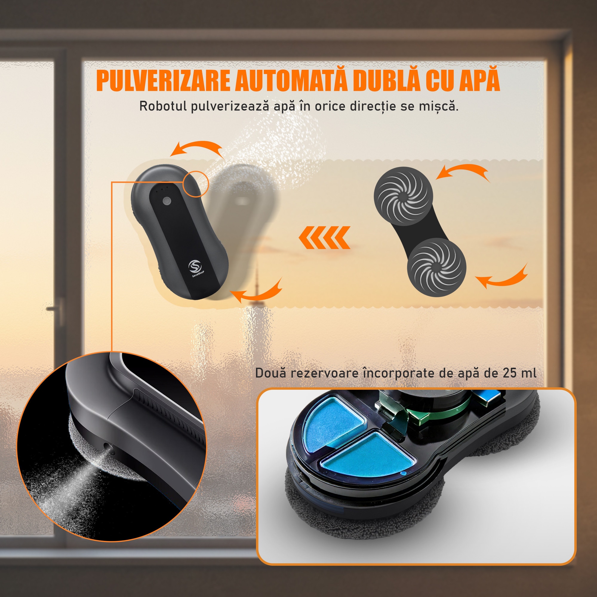 Robot Curatare Geamuri, SeveShop®, Robot Spalat Geamuri Cu Pulverizare ...