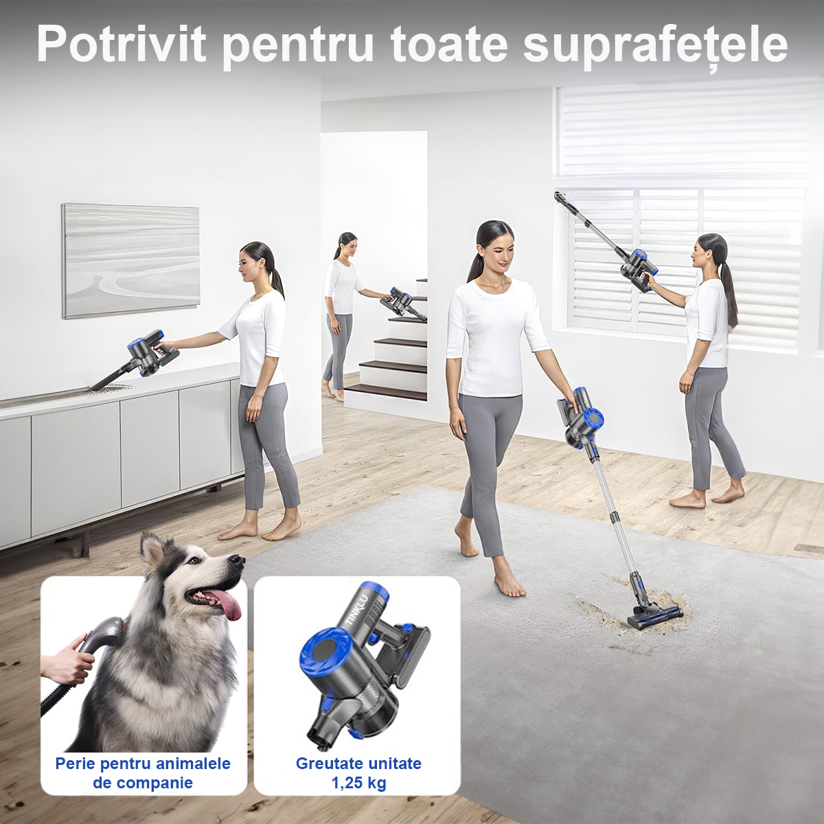 Aspirator vertical fara fir cu functie de mop, Perie pentru animale ...