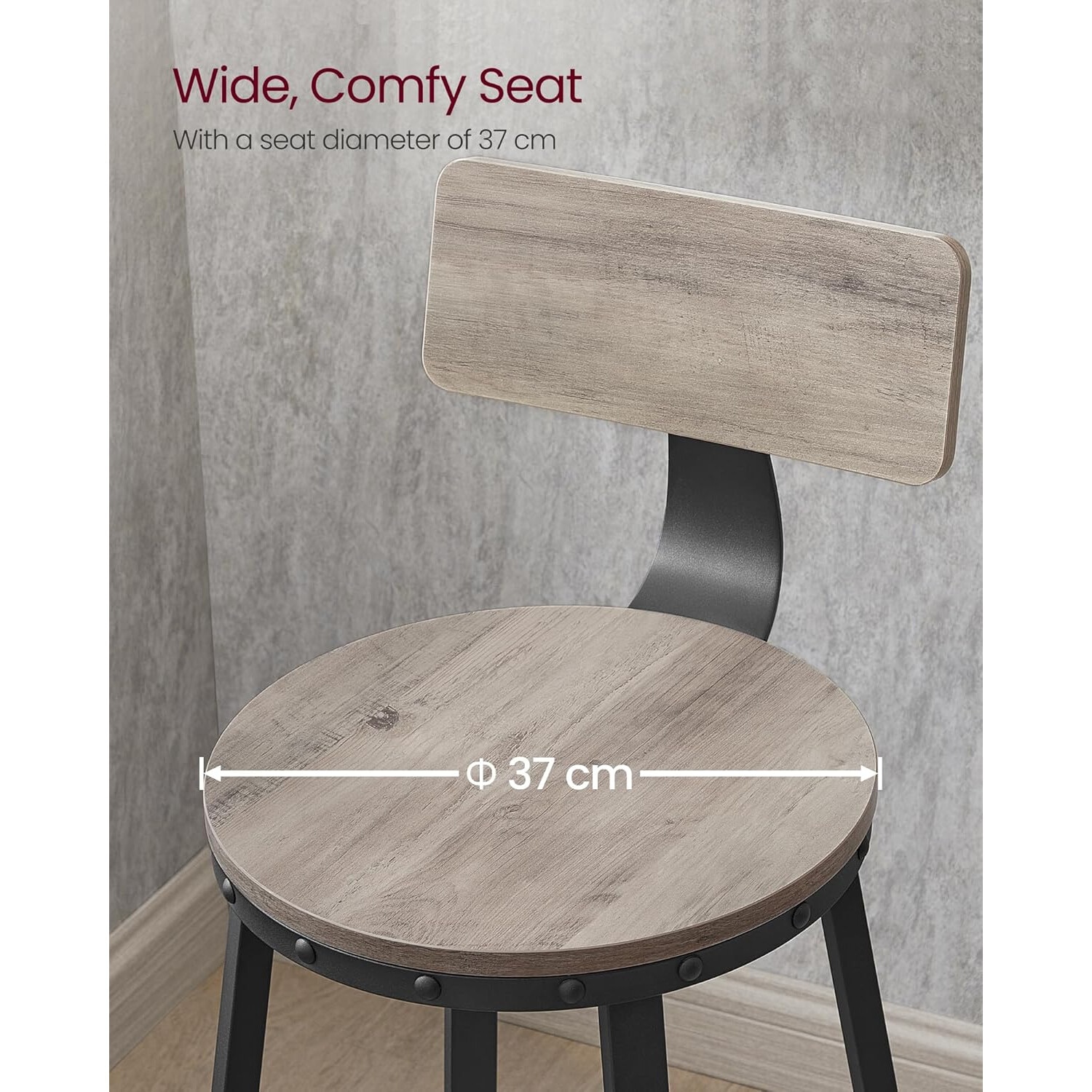 Set de 2 scaune de bar inalte cu spatar VASAGLE, cadru din otel ...