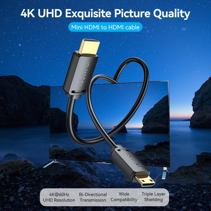Cablu HDMI Tata la Mini HDMI Tata, VENTION, 4K@60Hz, Negru, 3m - eMAG.ro