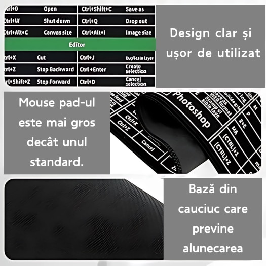 Mousepad cu comenzi rapide de tastatura, Excel, Word, PPTX, Ofice, compact, impermeabil - eMAG.ro
