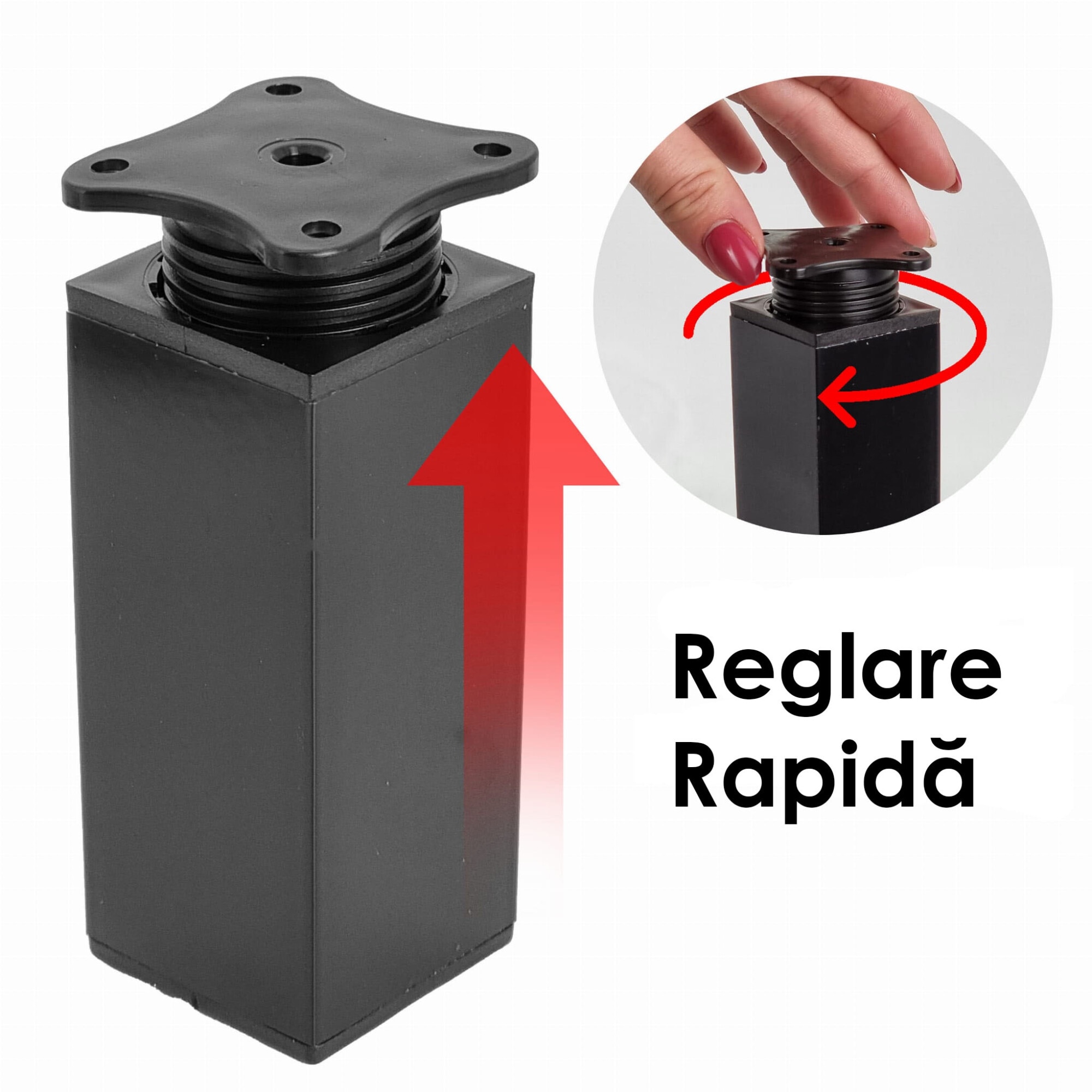 Picioare mobilier 40x40, H-60mm, reglabile, negru lucios, 4 bucati ...