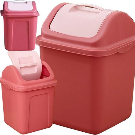 Cos de gunoi plastic, 10L, rosu, dimensiuni 23x23x38cm, cu capac ...