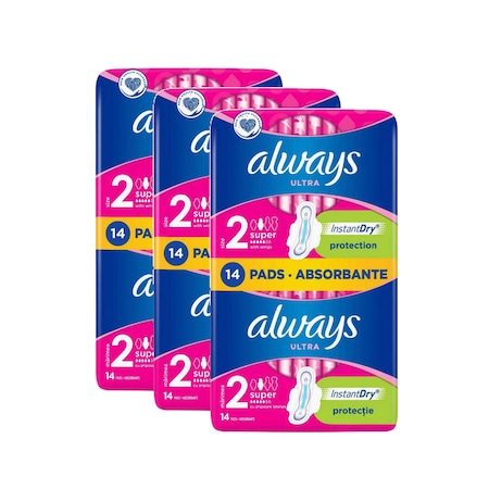 Absorbante periodice Always Ultra cu aripioare, 3 pachete x 14, 42 buc ...