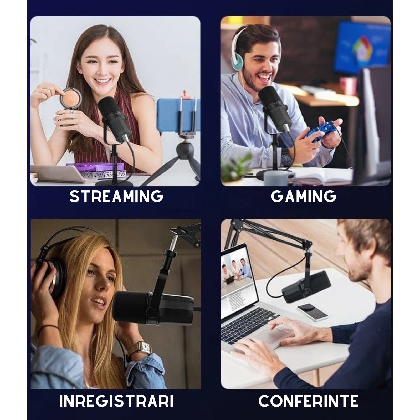 Microfon dinamic AxaCube pentru podcast, streaming, gaming, conexiune ...