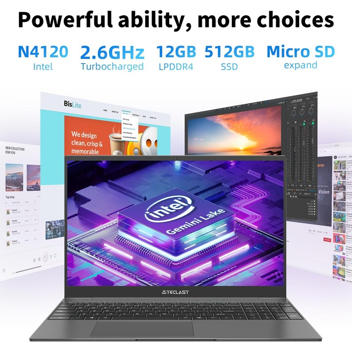 Laptop Teclast F16 Plus Pro, Procesor Intel Celeron N4120, 12GB DDR4 ...