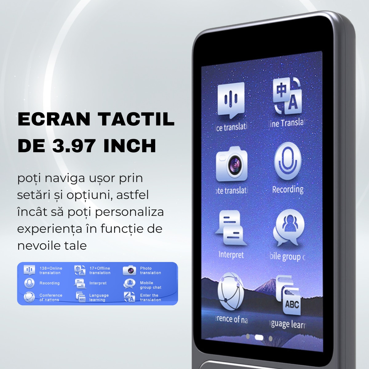 Traducator cu Inteligenta Artificiala (AI), Ecran tactil 3.97 inch, Wi ...