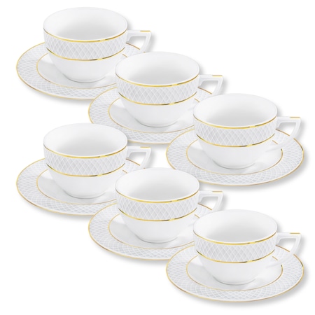 Set cesti espresso lux, Portelan, Alb, 90 ml, 6x Ceasca + 6x Farfurie ...