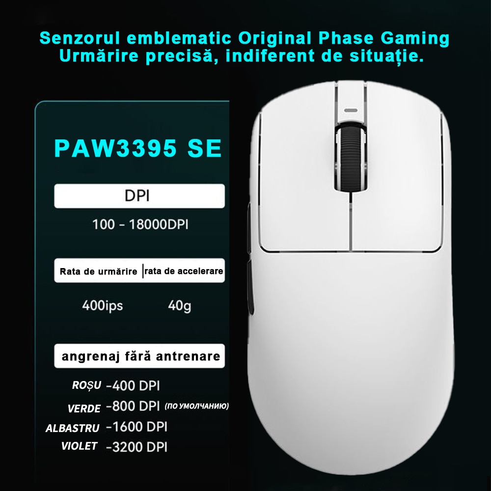 Геймърска мишка VXE R1 SE Plus, сензор, 5 бутона, бяла, 55гр - eMAG.bg