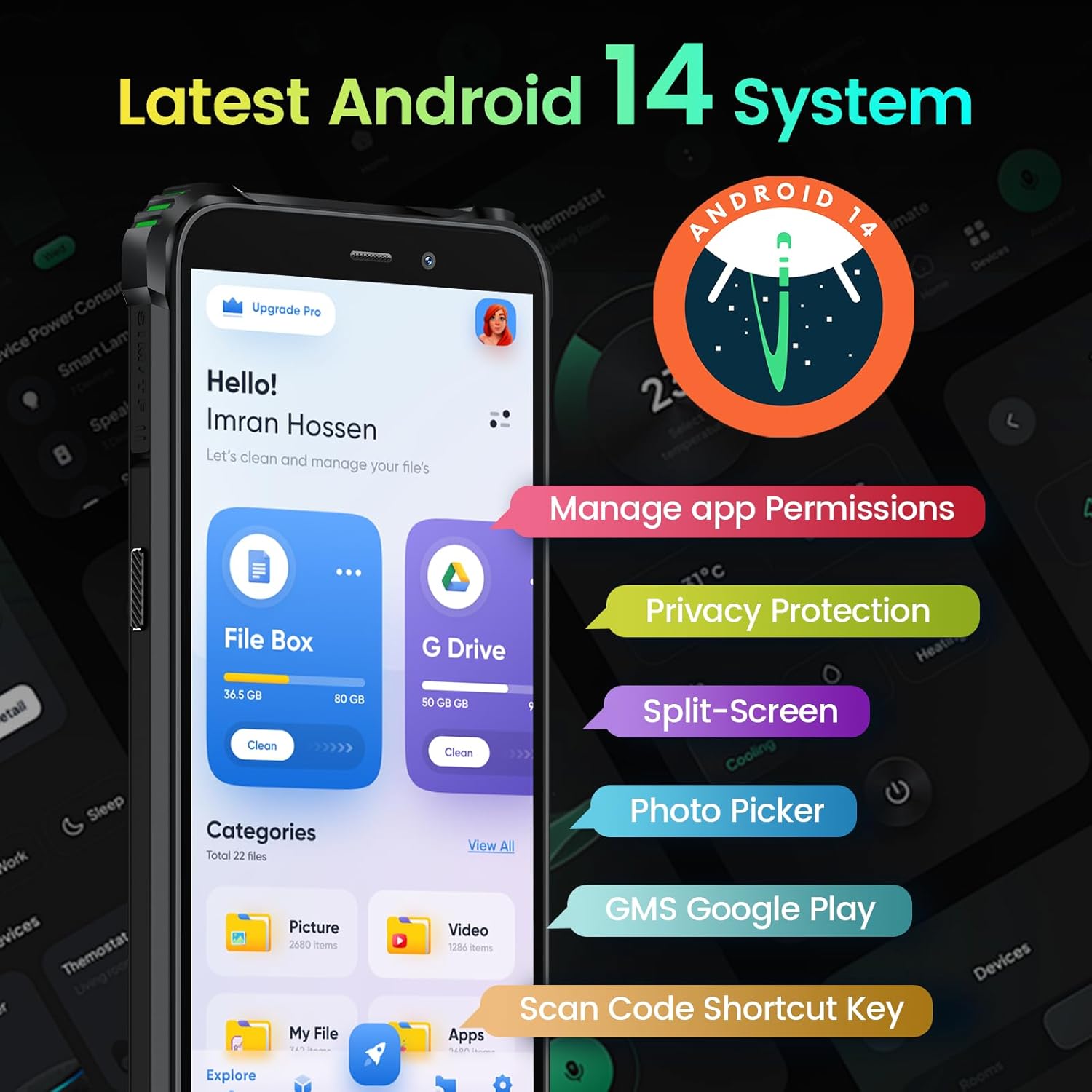 OUKITEL WP32 Pro mobiltelefon, Android 14, Dual SIM 256GB ROM/1T 24(6 ...